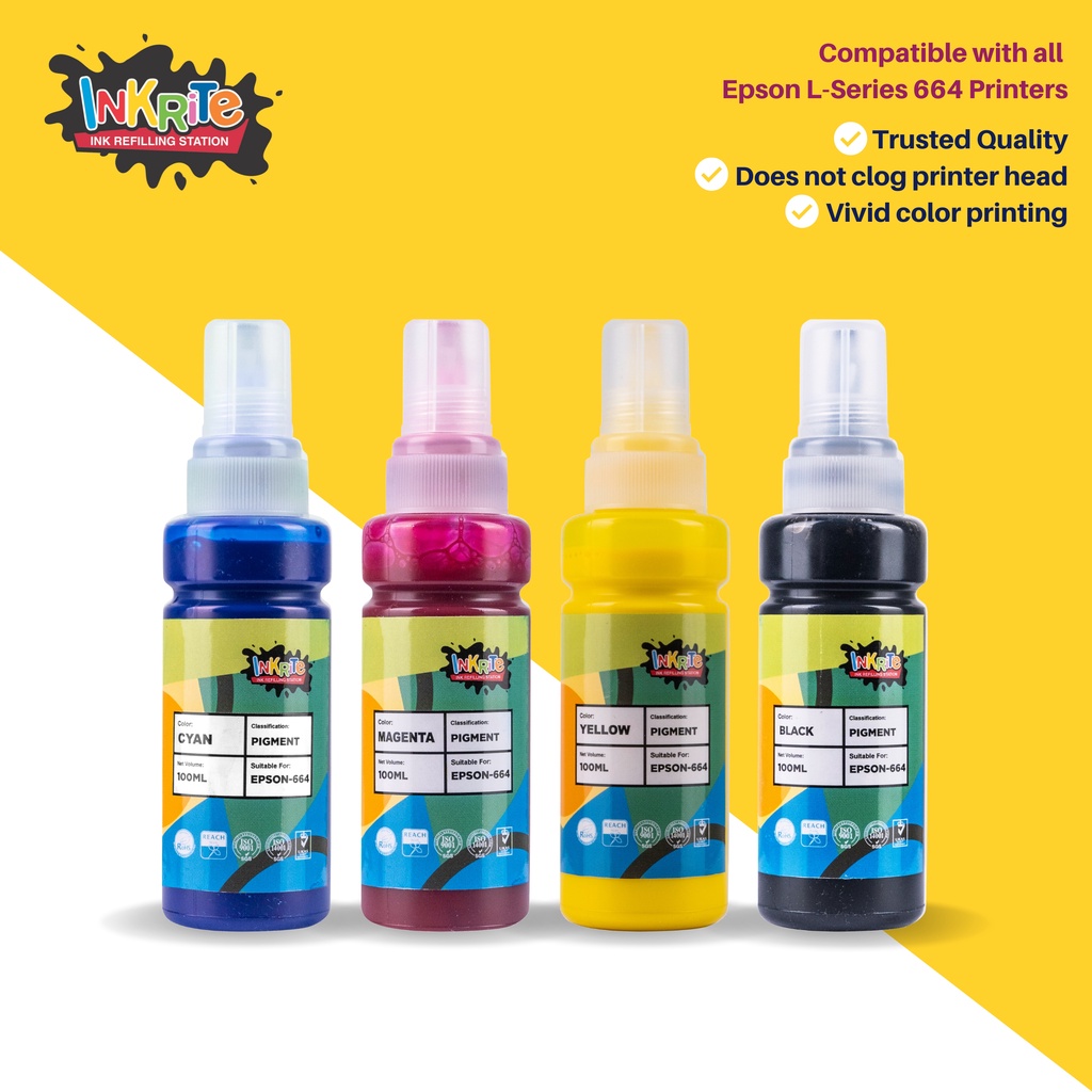 Inkrite Pigment Ink for Epson L-Series 664 Printers, 100 ml | Shopee ...