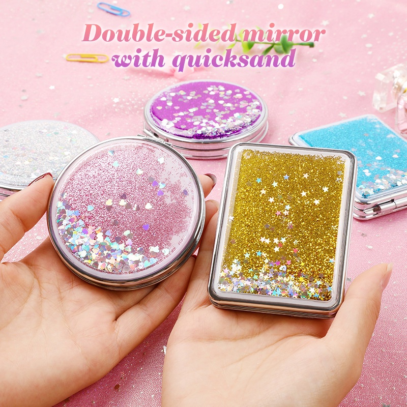 Quicksand Folding Mirror Cute Girl Cartoon Double-sided Portable Makeup ...