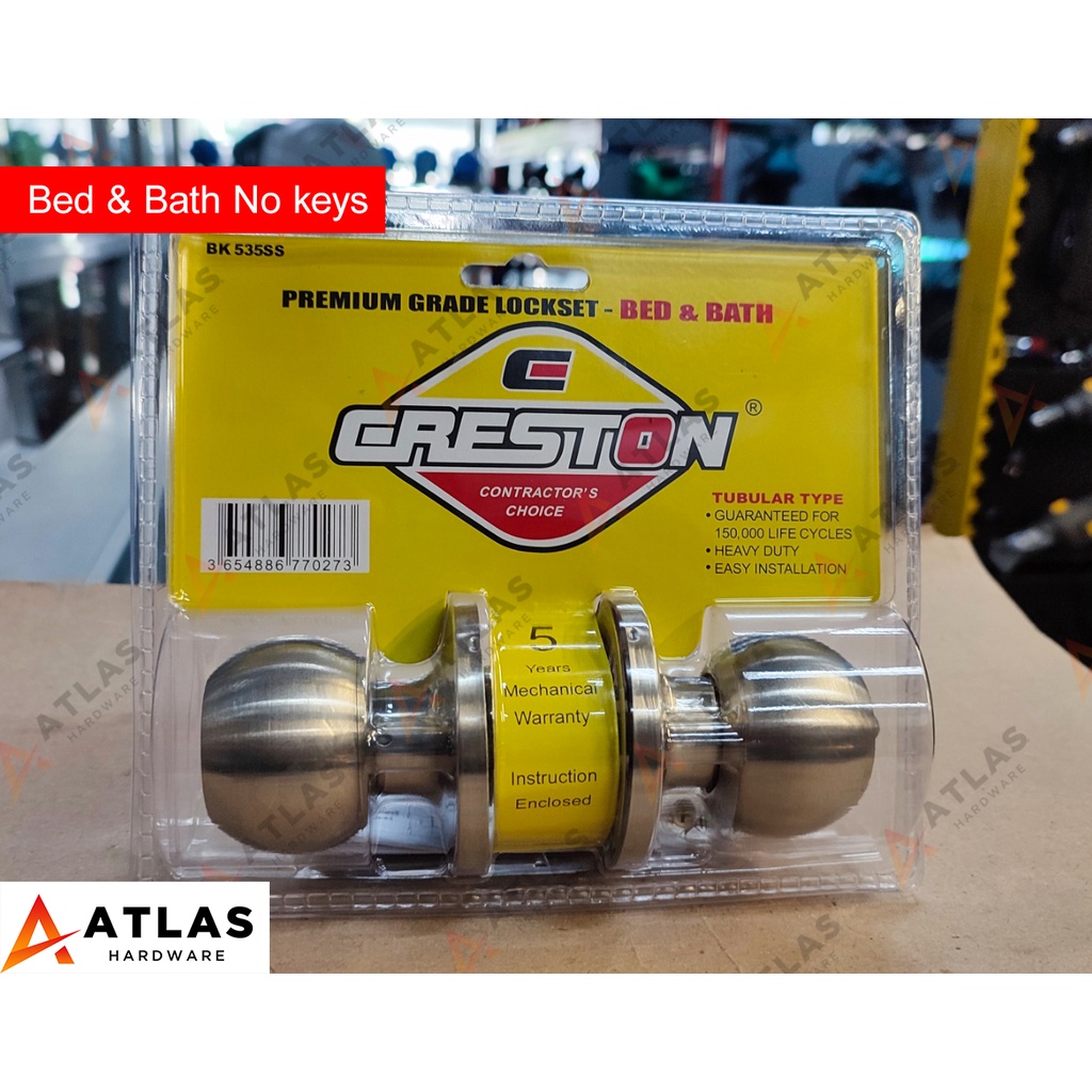 CRESTON Door Knob LOCKSET TUBULAR 535-SS / BK535SS | Shopee Philippines