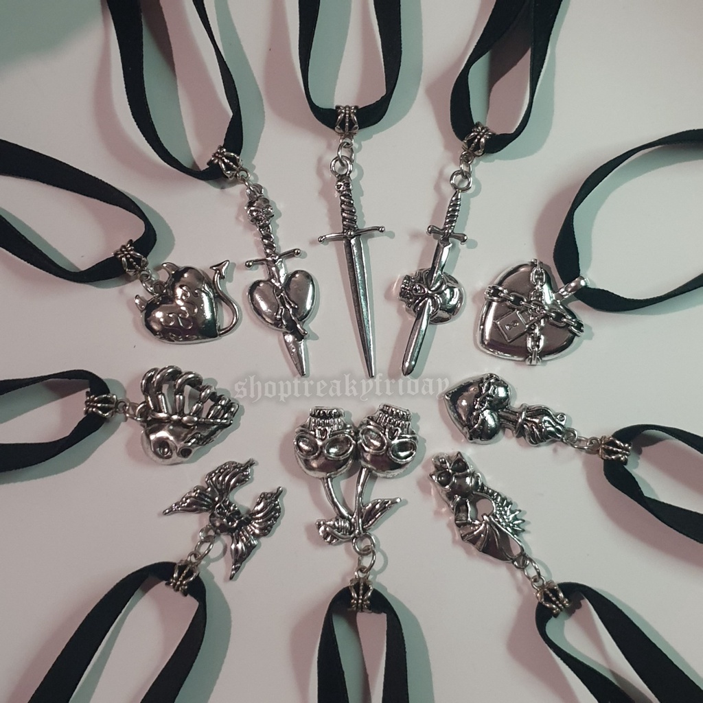 Gothic Devil Heart Bat Wings Fake Sword Velvet Choker Various Necklace ...