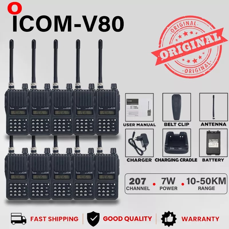 Original ICOM V80 set of 10 Walkie Talkie Long Range 50KM Two Way Radio ...