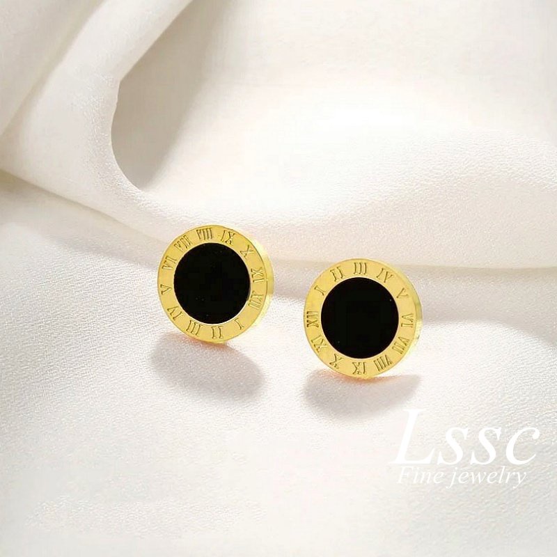 Black Round Roman Hikaw for Woman Hypoallergenic Stud Earrings Non ...