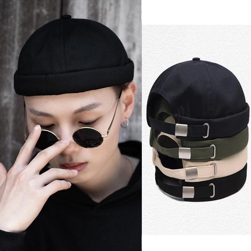 New Sailor Cap Brimless Hat Docker Hat pure colour Vintage melon skin ...