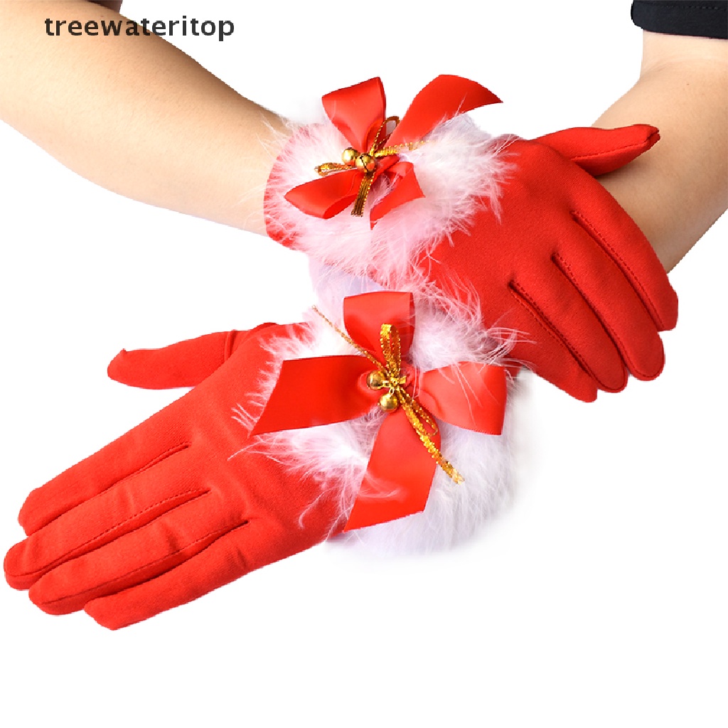 ritop Women Christmas Festive Gloves With White Fur Short Party Red ...