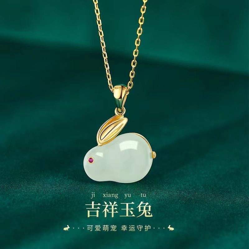 Green Jade Rabbit Pendant Necklace, New Year Present of the Rabbit ...
