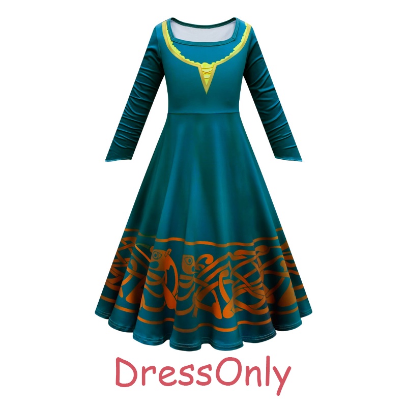 Princess Merida BRAVE Christmas Outfits For Girls Printing Dress Long ...