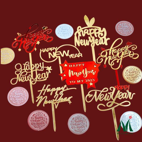 2023 Cake Topper Happy New Year Acrylic Cake Topper Golden Decor Party ...