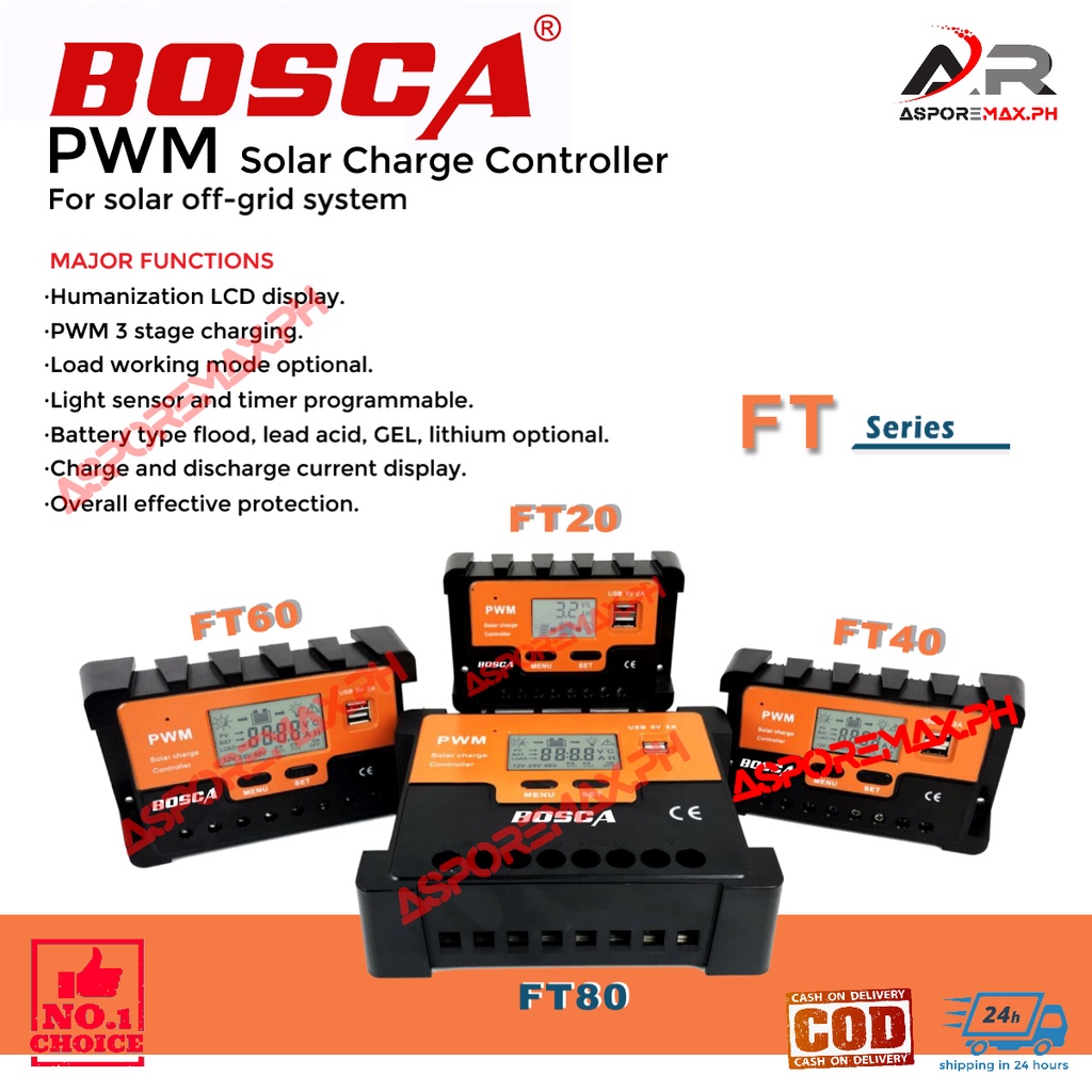 BOSCA PWM Solar Charge Controller 12V/24V/48V For Solar Off-Grid System ...