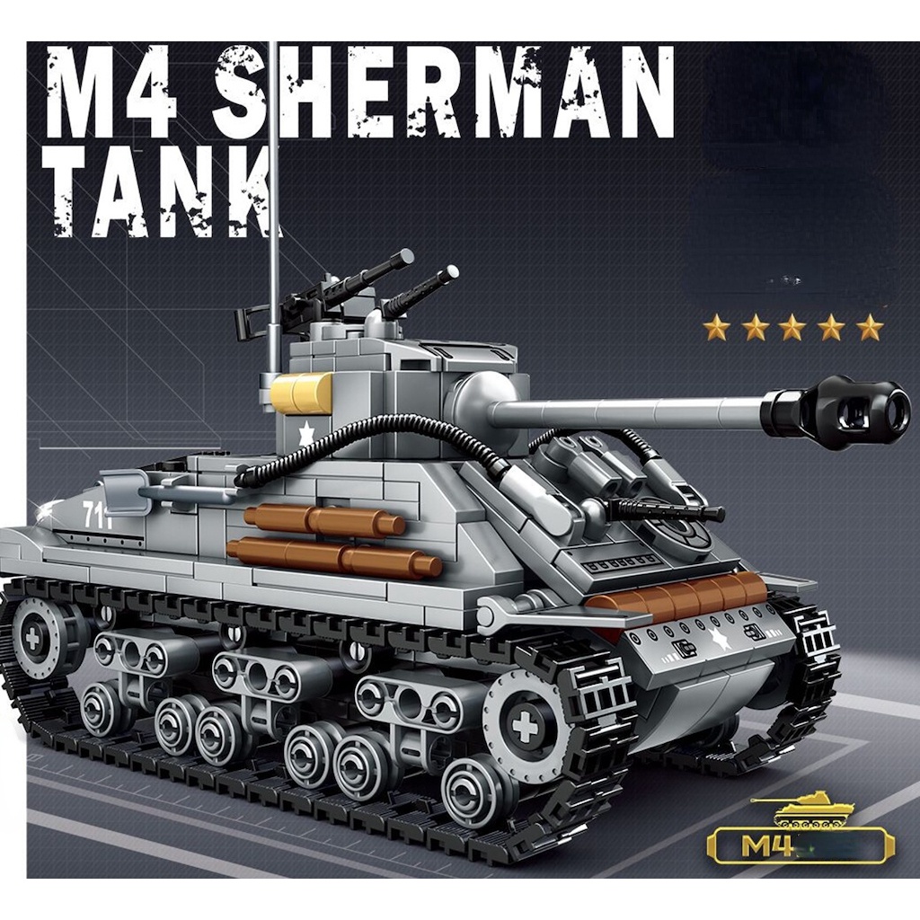 Mytopshop 656PCS MOC WW2 M4 Sherman Tank Figure Model Educational Toy ...