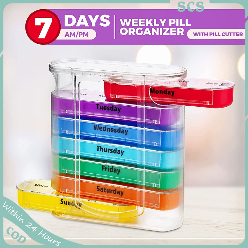 Daily Pill Organizer 7 Day Pill Container Weekly Pill Box 4 Times a Day ...