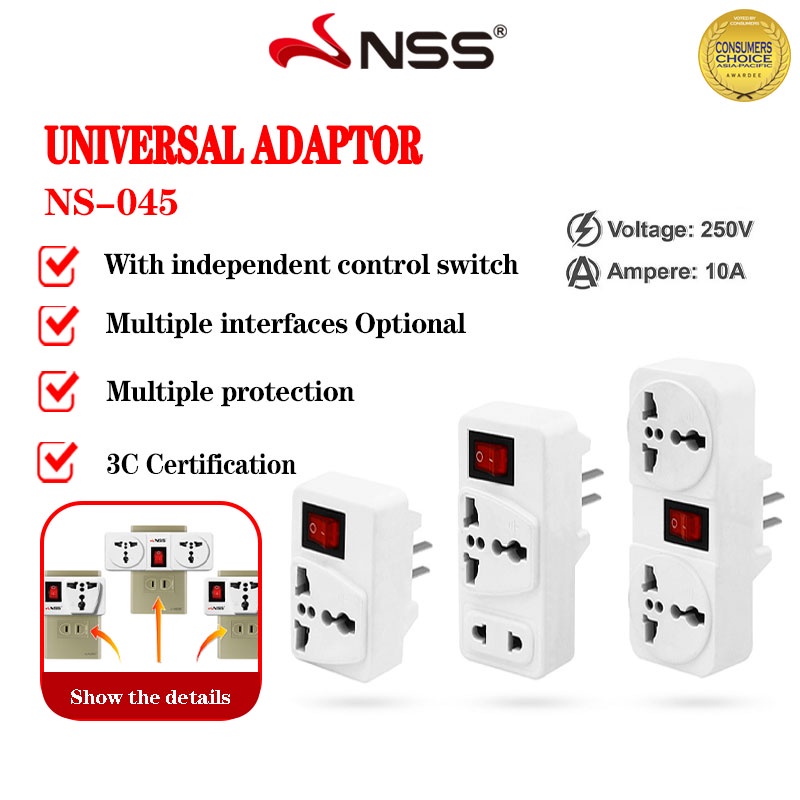 NSS Universal Adaptor With Switch Travel Adapter Plug Electrical ...