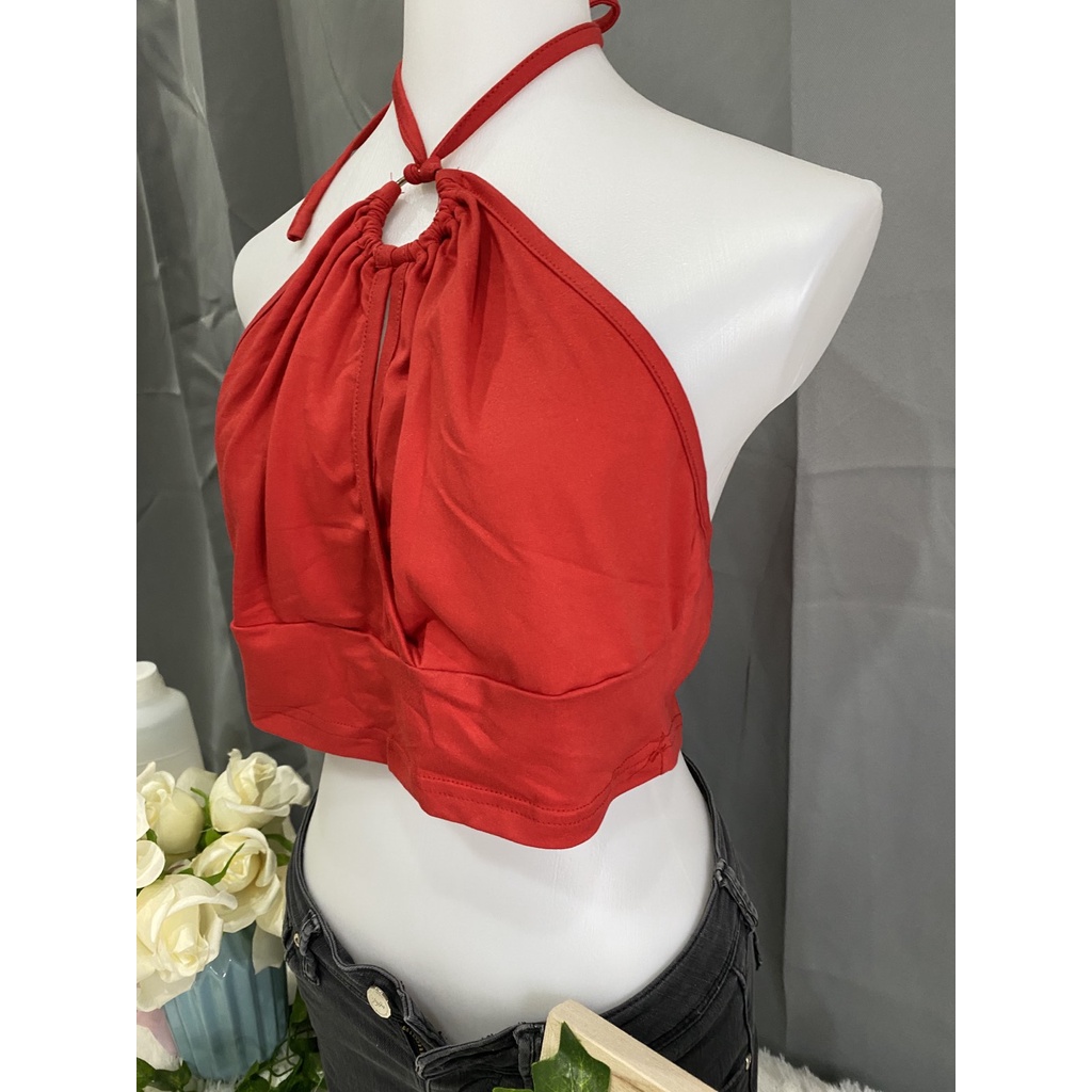 BRANDED Red O-Ring Tie Backless Crop Halter Top | Shopee Philippines
