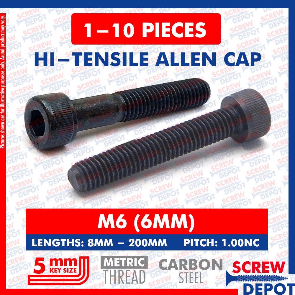 1-10PCS Allen Capscrew M6 (6MM) High Tensile Socket Head Cap Bolt / Allen Cap / Screw Depot ...