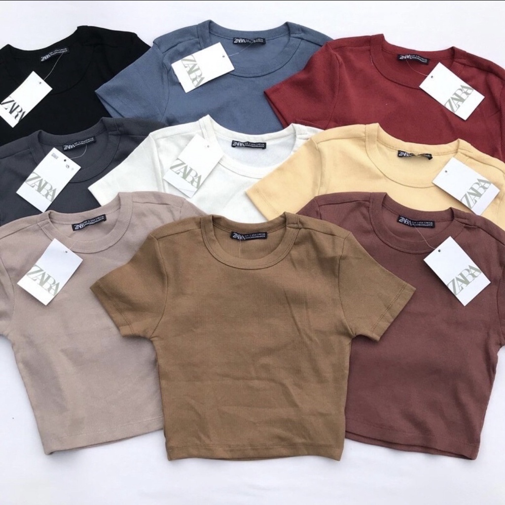 Plain ZARA Basic Croptop Sleeve Round Neck Croptop for women | Shopee Philippines