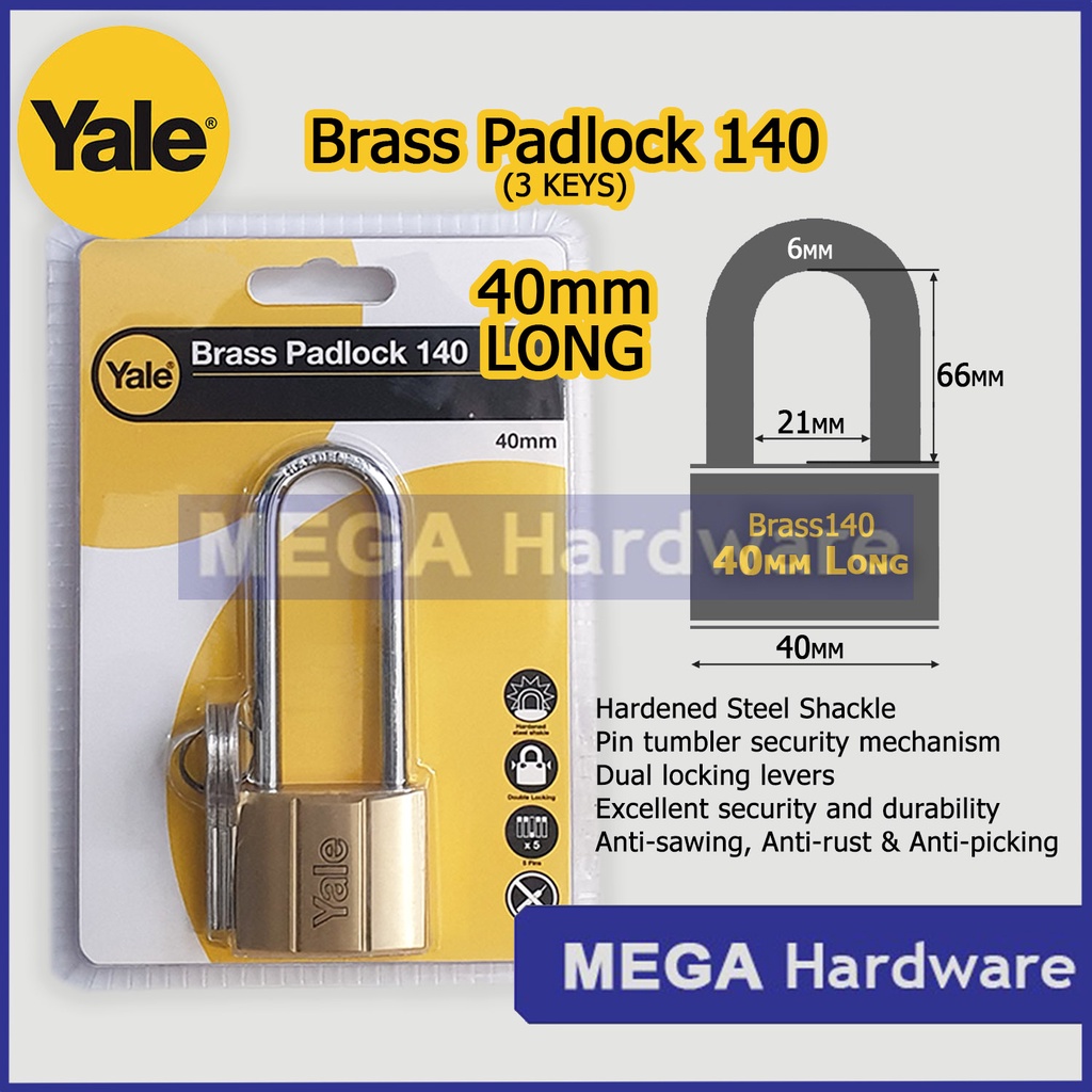 Yale V140 Outdoor Brass Padlock Heavy Duty 30mm 40mm 50mm 60mm 70mm (long or short) | Shopee ...