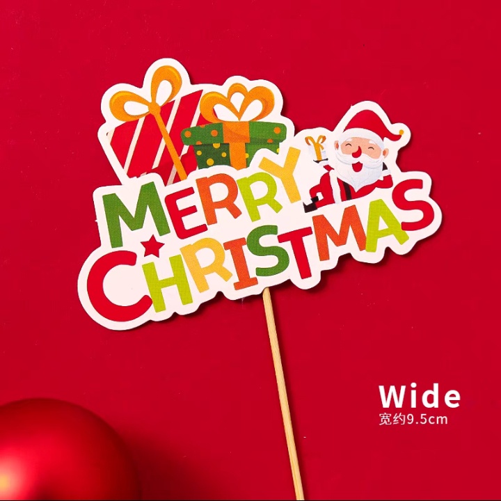 Merry Christmas color gift Santa Claus paper card cake topper bake ...