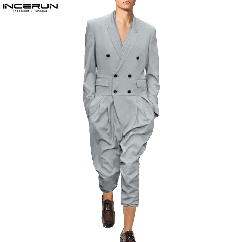 INCERUN Men Fashion Design Double Breasted Long Sleeve Lapel Collar ...