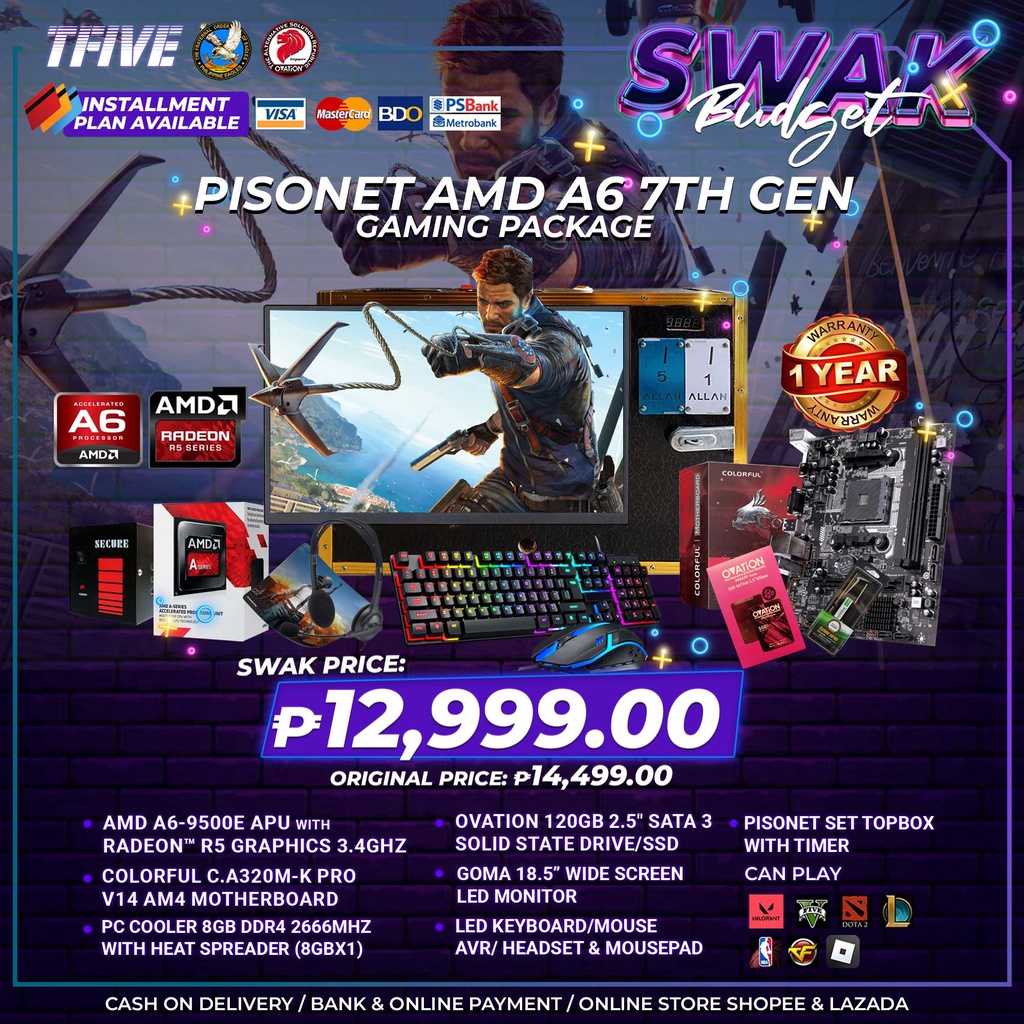 PISONET PACKAGE AMD A6 7TH GEN. 8GB 120GB 19" WIDE MONITOR AND COMPLETE ACCESSORIES | Shopee ...