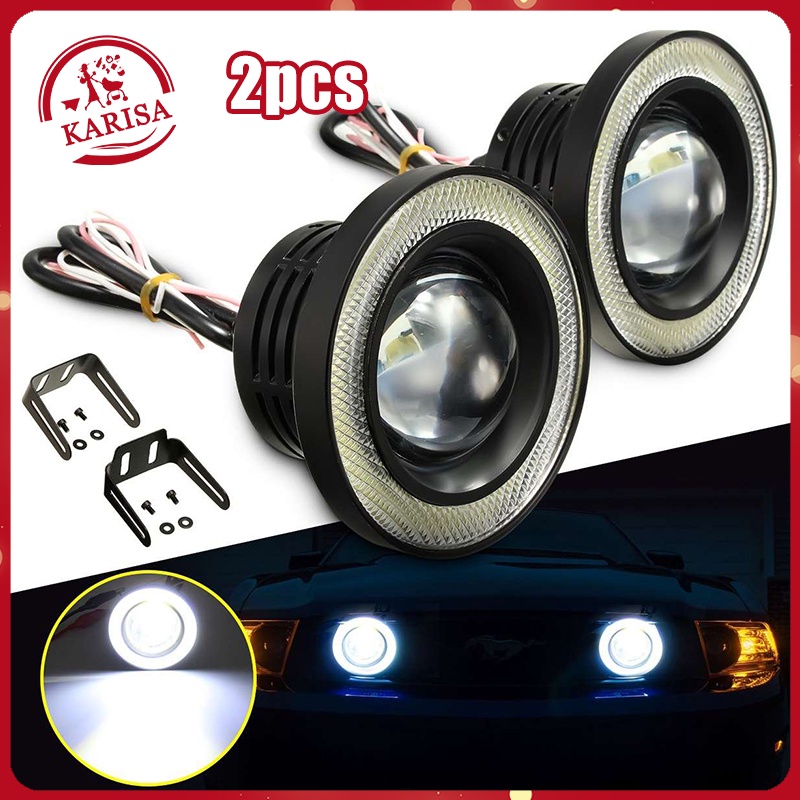 2Pcs Car Angel Eye Fog Light 2.5" Universal 12V Angel Eyes Blue Ring DRL Fog Light Lamp | Shopee ...