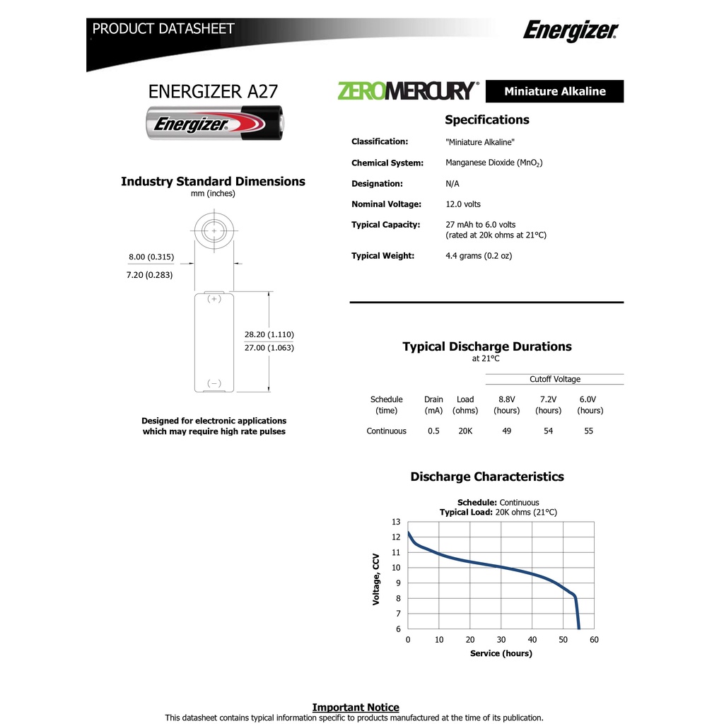 ENERGIZER A23 / A27 ALKALINE 12V BATTERY (23A, LRV08, MN21, V23GA ...