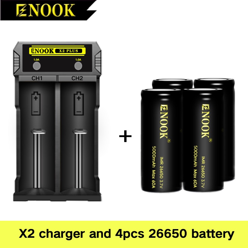 Enook Battery 26650 5000mAh 60A Black Rechargeable Battery 3.7v Lithium ...