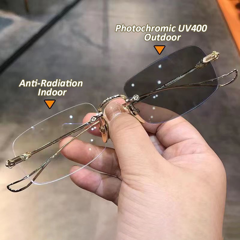 Photochromic Anti Radiation Glasses for Women Men Rimless Eyeglasses ...