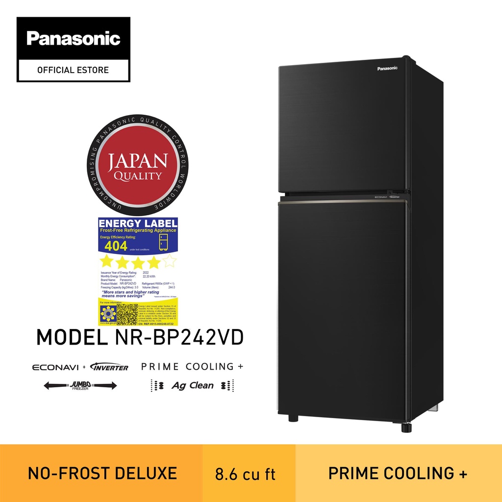 Panasonic NR-BP242VD 8.6 cu.ft Deluxe No-Frost Inverter Two Door Top ...