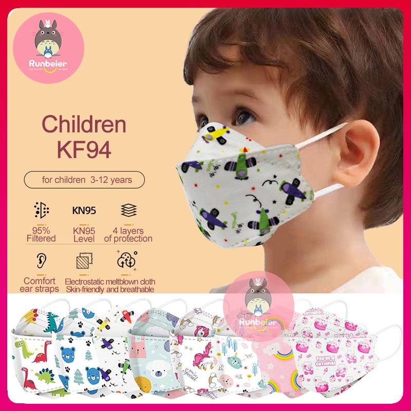 Runbeier KF94 Face Mask Kids Facemask 4ply Fish Shape Non Woven 10PCS ...