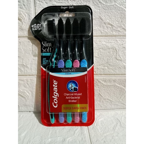 Colgate slim soft charcoal super soft toothbrush 5pcs | Shopee Philippines