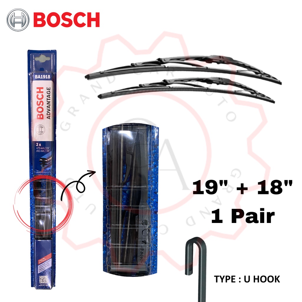 BOSCH ADVANTAGE (SET) FRONT CAR WIPER BLADE-TYPE U HOOK (19"+18") [BA1918] | Shopee Philippines