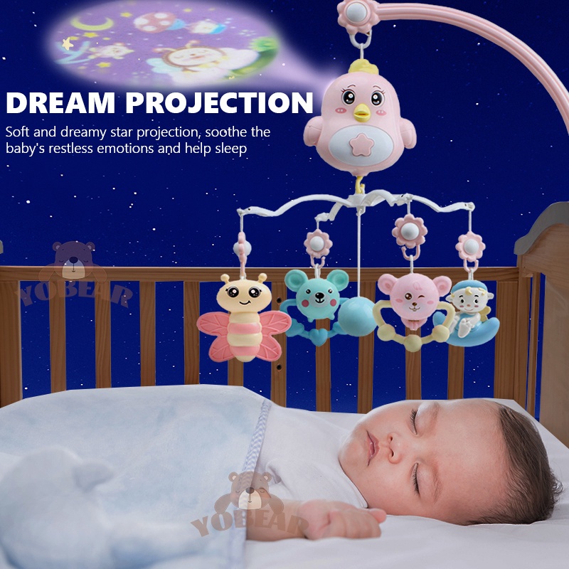 Crib Toys Hanging with Music Baby Bed Bell Remote Control Light ...