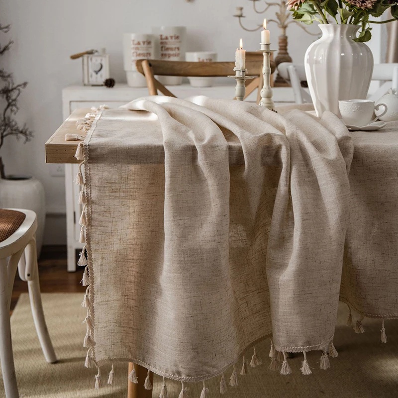 Rectangular Tassel Table Cloth Linen Cotton Tablecloth for Dining Table ...