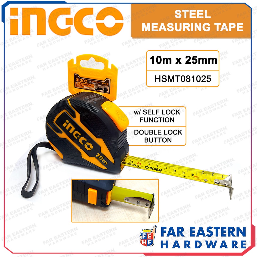 INGCO Steel Measuring Tape 10m x 25mm Self Lock Function HSMT081025 ...