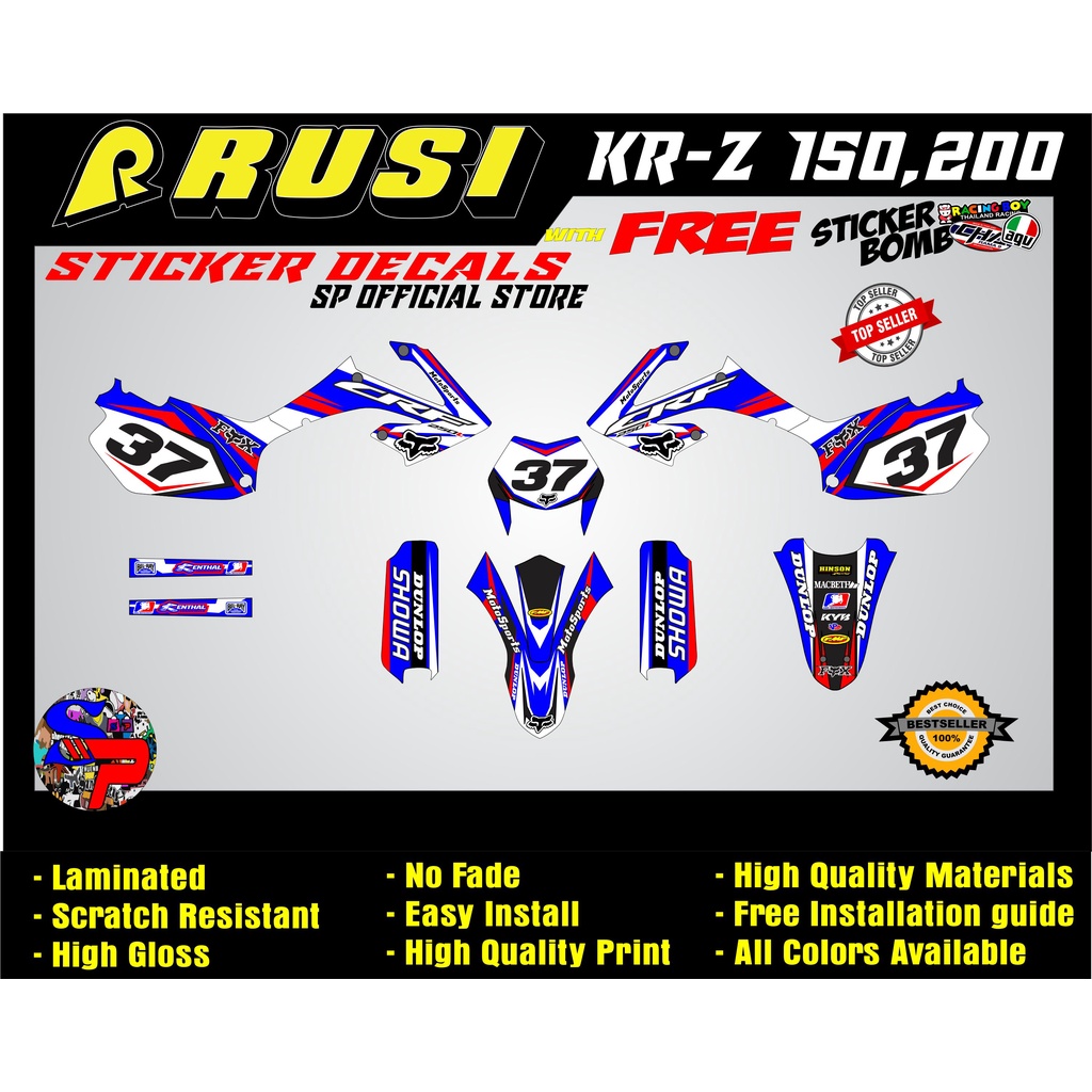 RUSI KR-Z 150,200 Full set Sticker Decals High Quality and durable ...