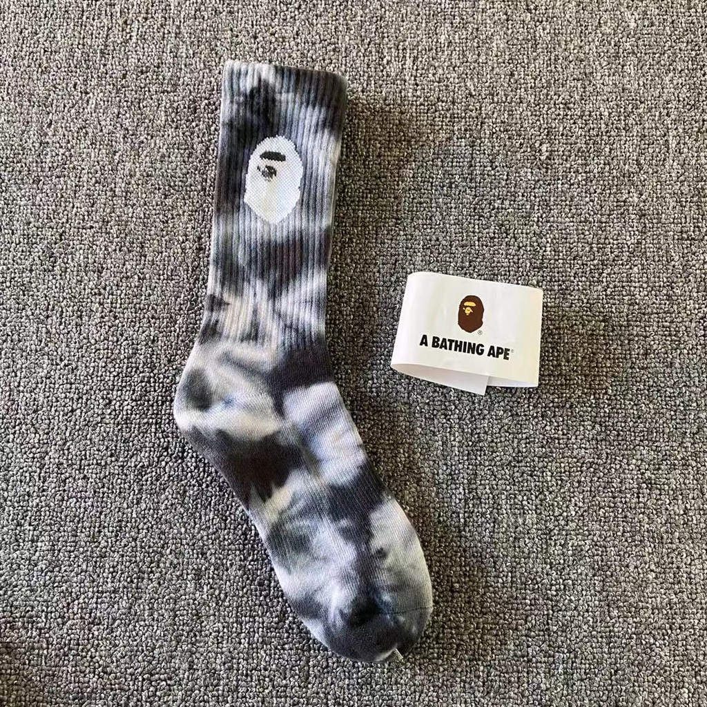 Bape Tie Dye Sock Ape Head embroidery Unisex High cut thick sports ...