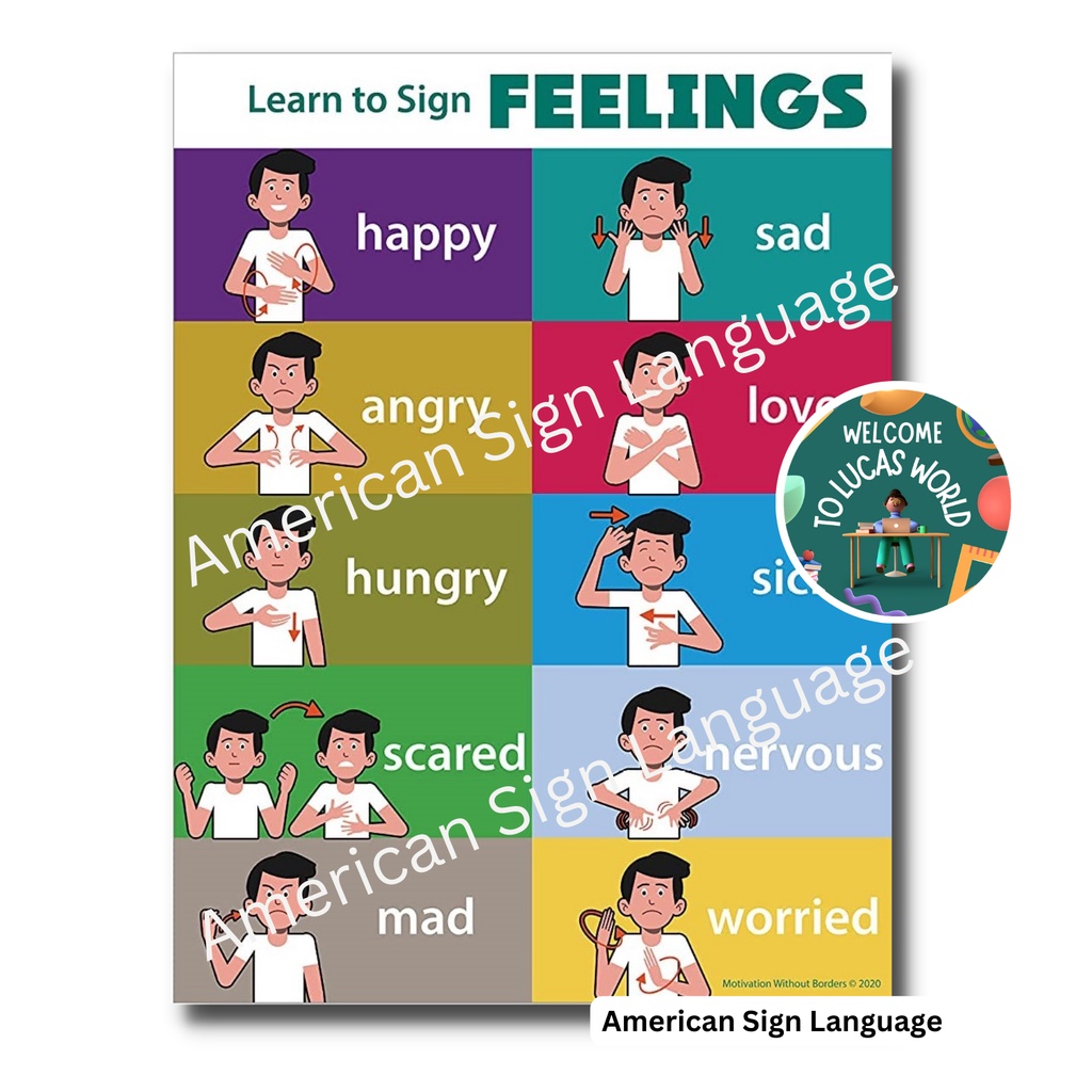 ASL AMERICAN SIGN LANGUAGE CHARTS POSTERS ALPHABET NUMBERS FEELINGS ...