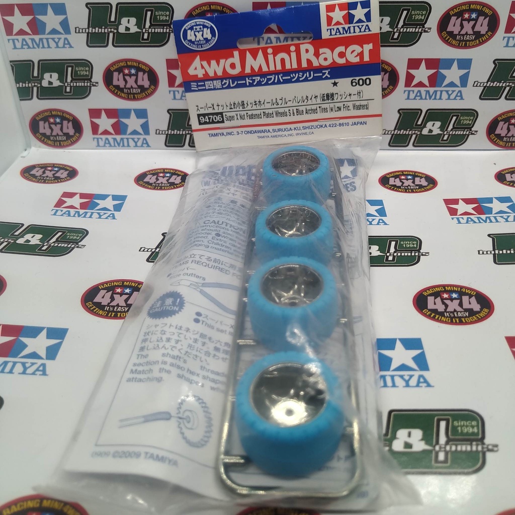 Tamiya Super X Nut Fastened Small Plated Wheels & Blue Arched Tires ...