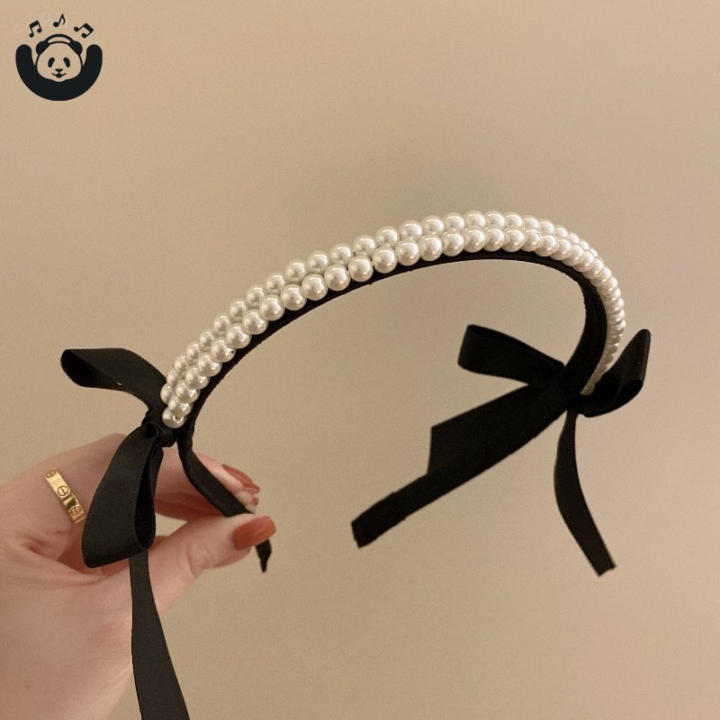 Korean hair band headband Black pearl bow hair band Korean headdress ...