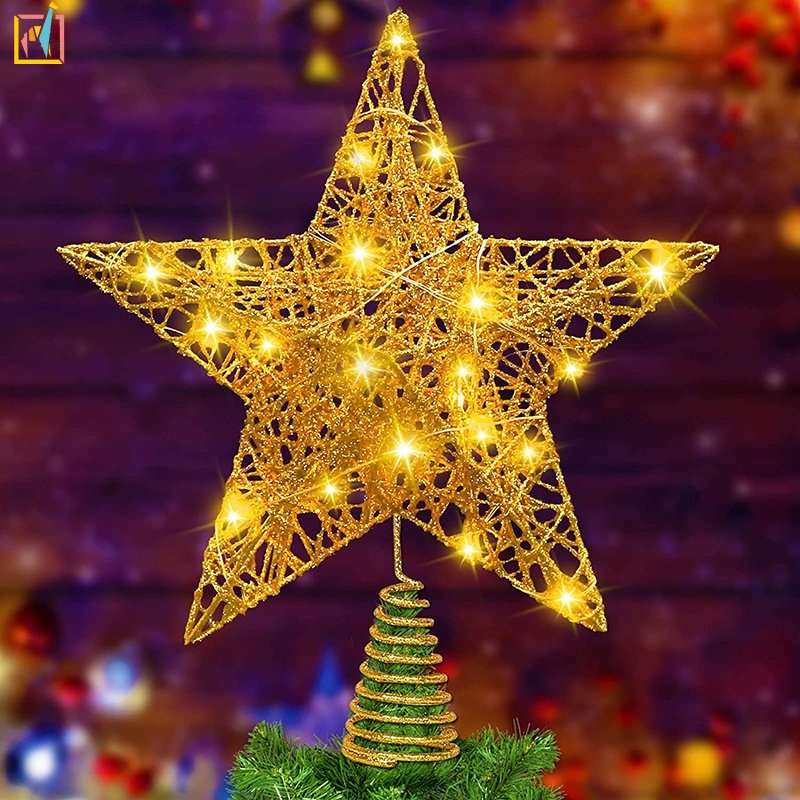 The bright star shape of the christmas tree tip, with led battery ...