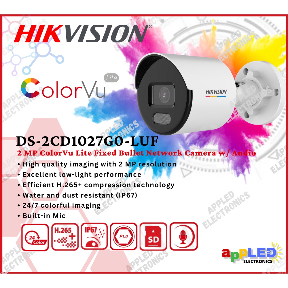 Hikvision DS-2CD1027G0-LUF 2MP Audio Bullet ColorVu IP Network Camera with Built-in-Mic | Shopee ...