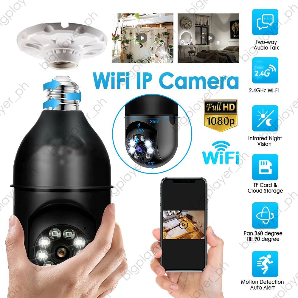 E27 Camera Waterproof Outdoor CCTV Wireless Security Camera 360° WIFI ...
