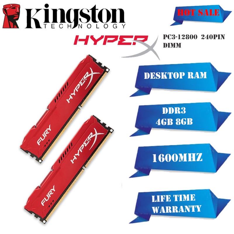 Kingston Hyperx Desktop RAM DDR3 4GB 8GB 1600MHz PC3 12800 240pin DIMM ...