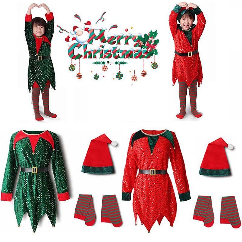Kids Girls Boys Christmas Elf Costume Santa Claus cosplay Fancy Dress ...