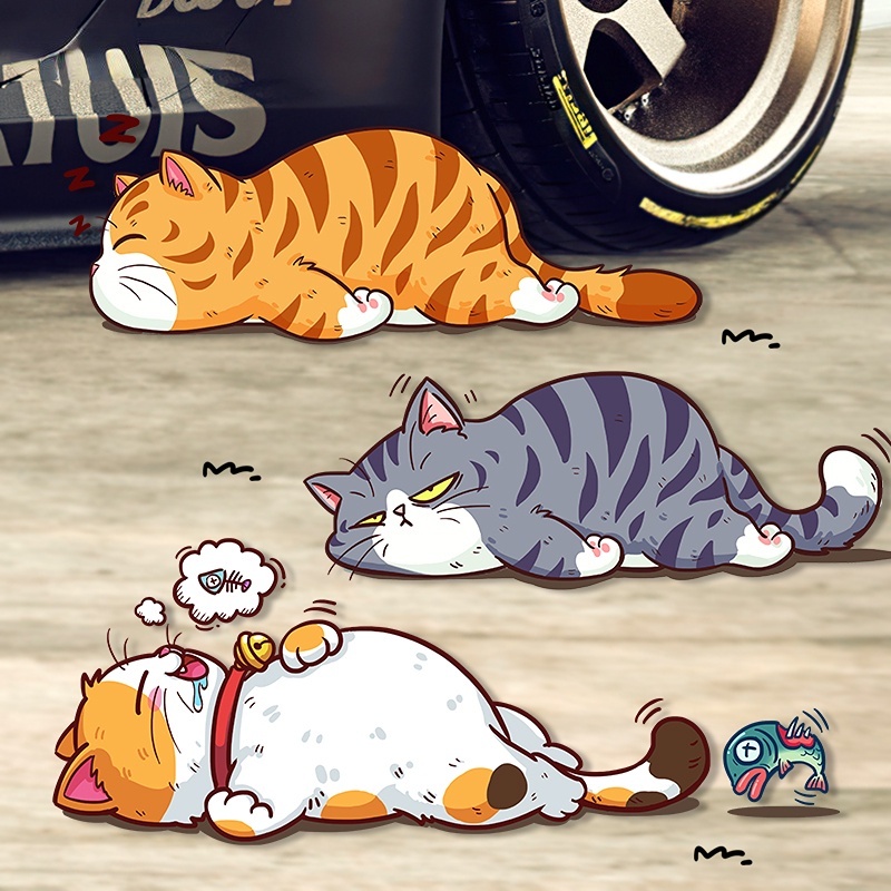 3pcs/Set !! 】Lovely Cat Reflective Waterproof Car Sticker Fun Sleeping ...
