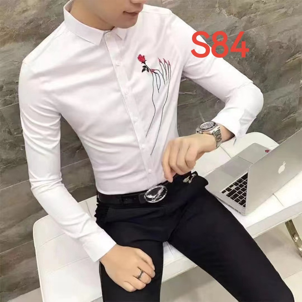 Fashionable men's long -sleeved shirt design pattern with flowers | Shopee Philippines