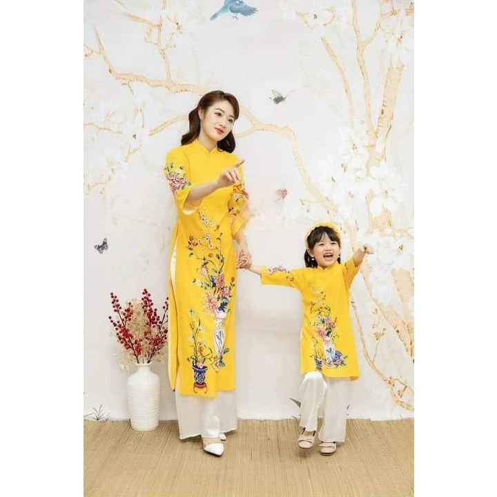 Traditional Ao Dai Ha Cuc Silk Ao Dai For Mom And Baby Ao Dai Set ...