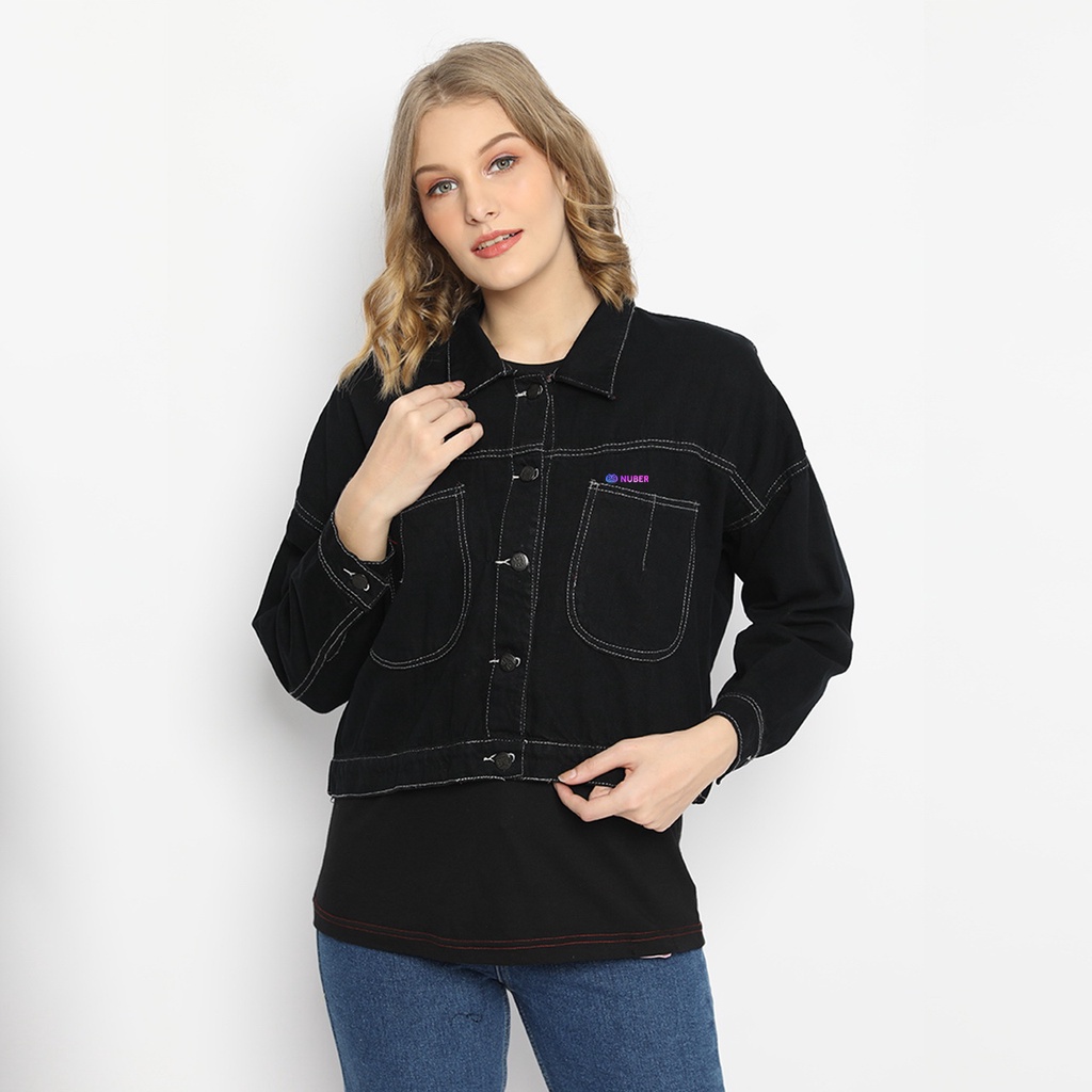 NUMBER Crop Jacket Jeans PEAK Black White | Shopee Philippines
