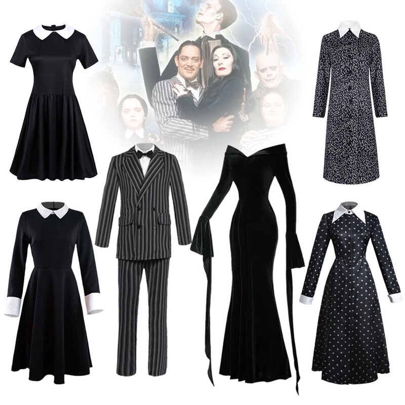 Wednesday Cosplay Addams Costume Wednesday Black Gothic Vintage Dress ...