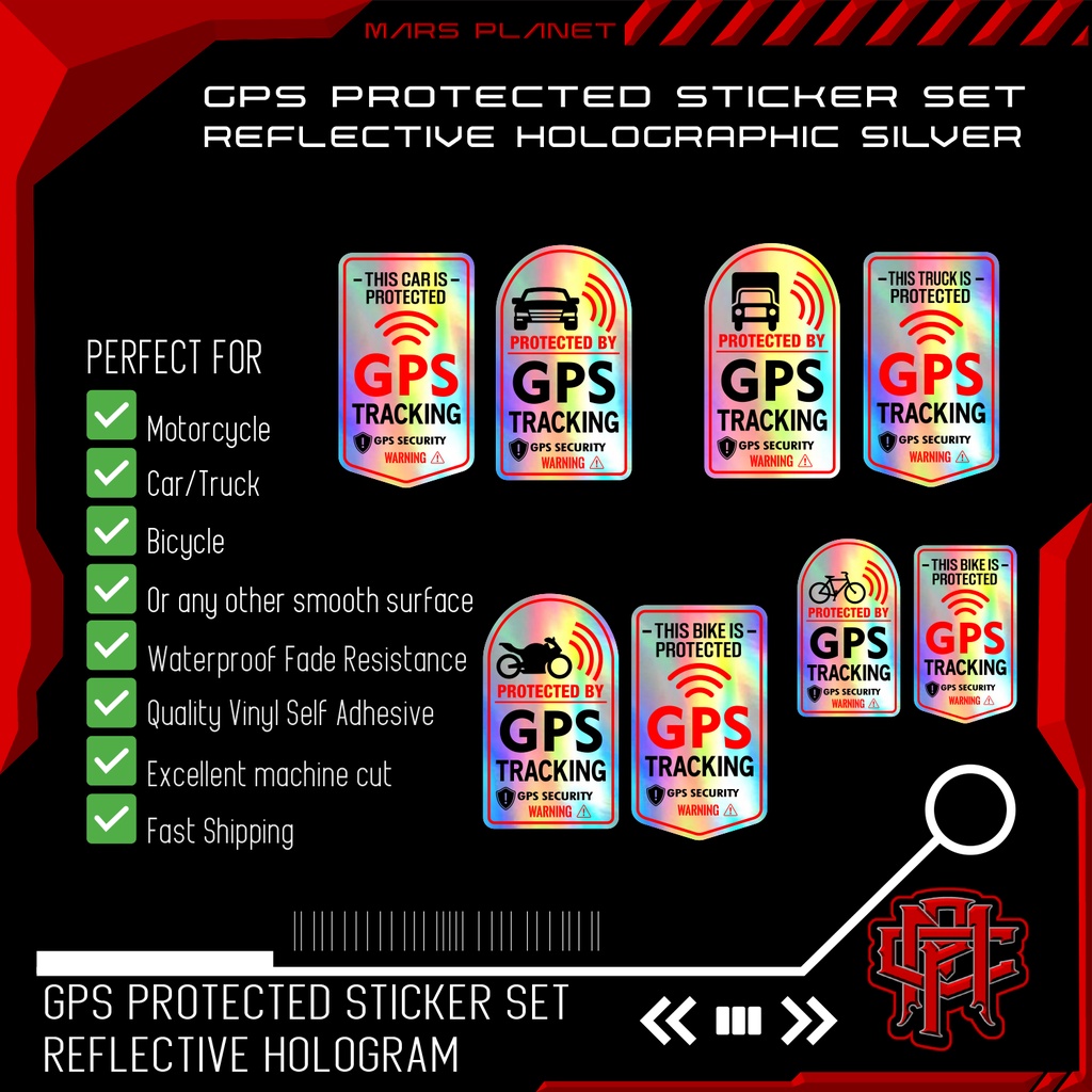 GPS Protected Sticker Security Warning GPS Tracking Decal Set For Bike ...