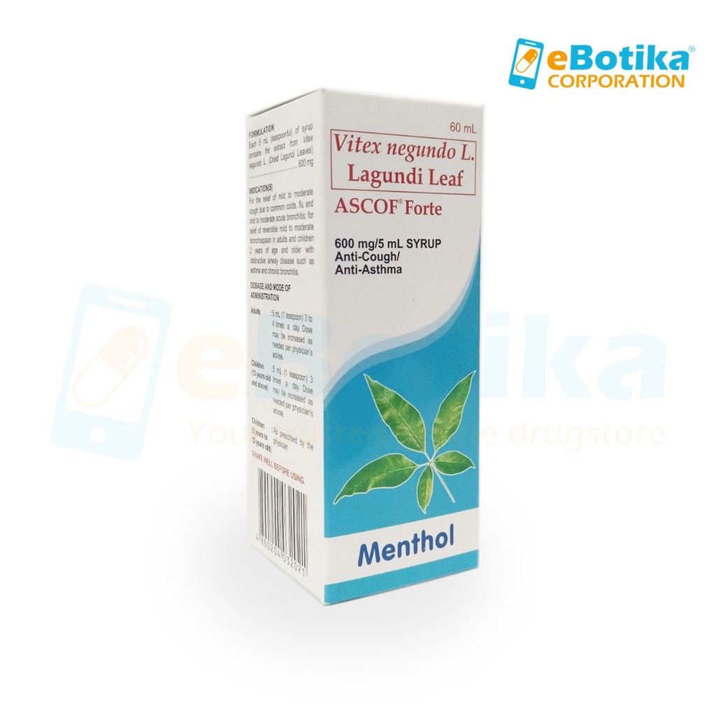 Ascof Forte (Vitex Negundo L. Lagundi Leaf) Menthol Flavor 600mg/5ml ... Ascof Forte (Vitex Negundo L. Lagundi Leaf) Menthol Flavor 600mg/5ml ...